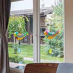 Fused Glass Bird Window Suncatcher,Indoor and Outdoor Hanging Decoration,with Crystal Pendant and Suction Cup,2 Pack Ornament for Home and Garden