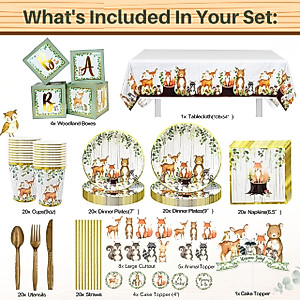 MEGA 257 Pc Woodland Baby Shower Decorations Boy & Girl Kit, Forest Animal Theme, Gender Neutral Baby Shower Decor, BABY boxes, Backdrop, Banner, Balloon Garland, Tablecloth, Plates Cups -20 Guests