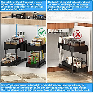 4 Pack 2-Tier Under Sink Organizer with Sliding Storage Drawer, Multi-Purpose Under Sliding Cabinet Shelf Basket Collection Organizer Drawer for Bathroom Kitchen with Hanging 8 Cup and 16 Hooks