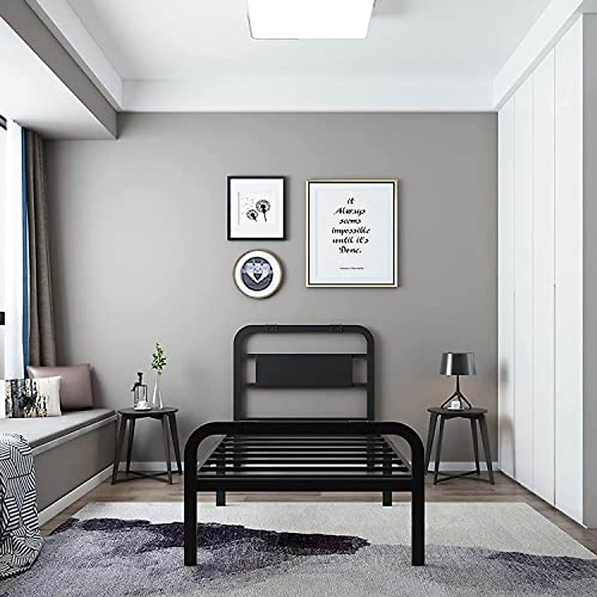 Emiosmt 14 Inch Twin Metal Platform Bed Frame with Headboard and Footboard,2500lbs Heavy Duty Steel Slat Support,No Box Spring Needed,Easy Assembly,Square Tube,Twin Bed Frame