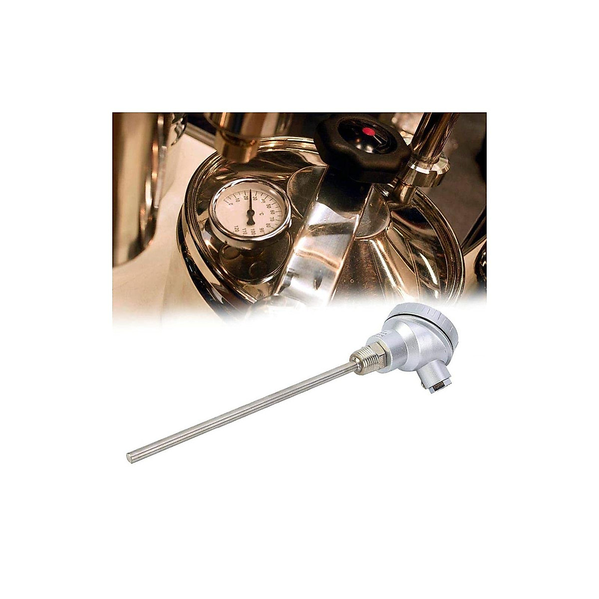 Nitrip RTD PT100 Temperature Sensor Probe 1/2" 201 Stainless Steel NPT Thread Thermocouple Terminal Head(200mm)