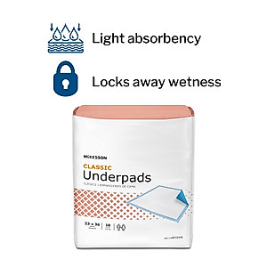 McKesson Classic Underpads, Incontinence Bed Pads, Light Absorbency, 23 in x 36 in, 150 Count