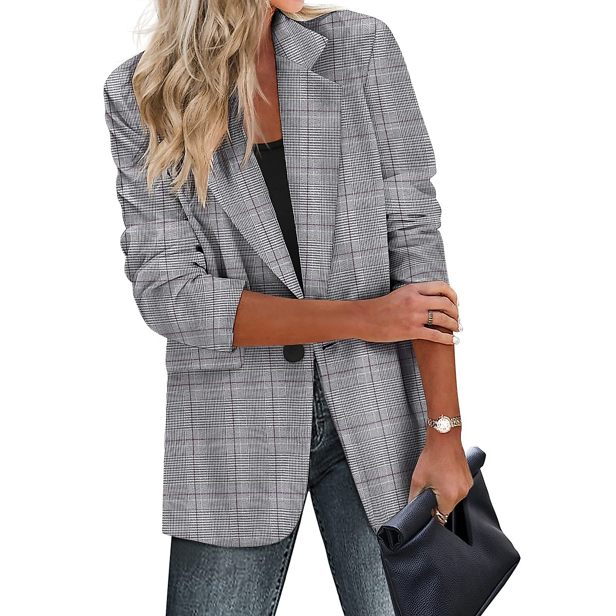 Zeagoo Casual Blazer for Women Plaid Blazer Jackets Suit Boyfriend Button Front Blazer