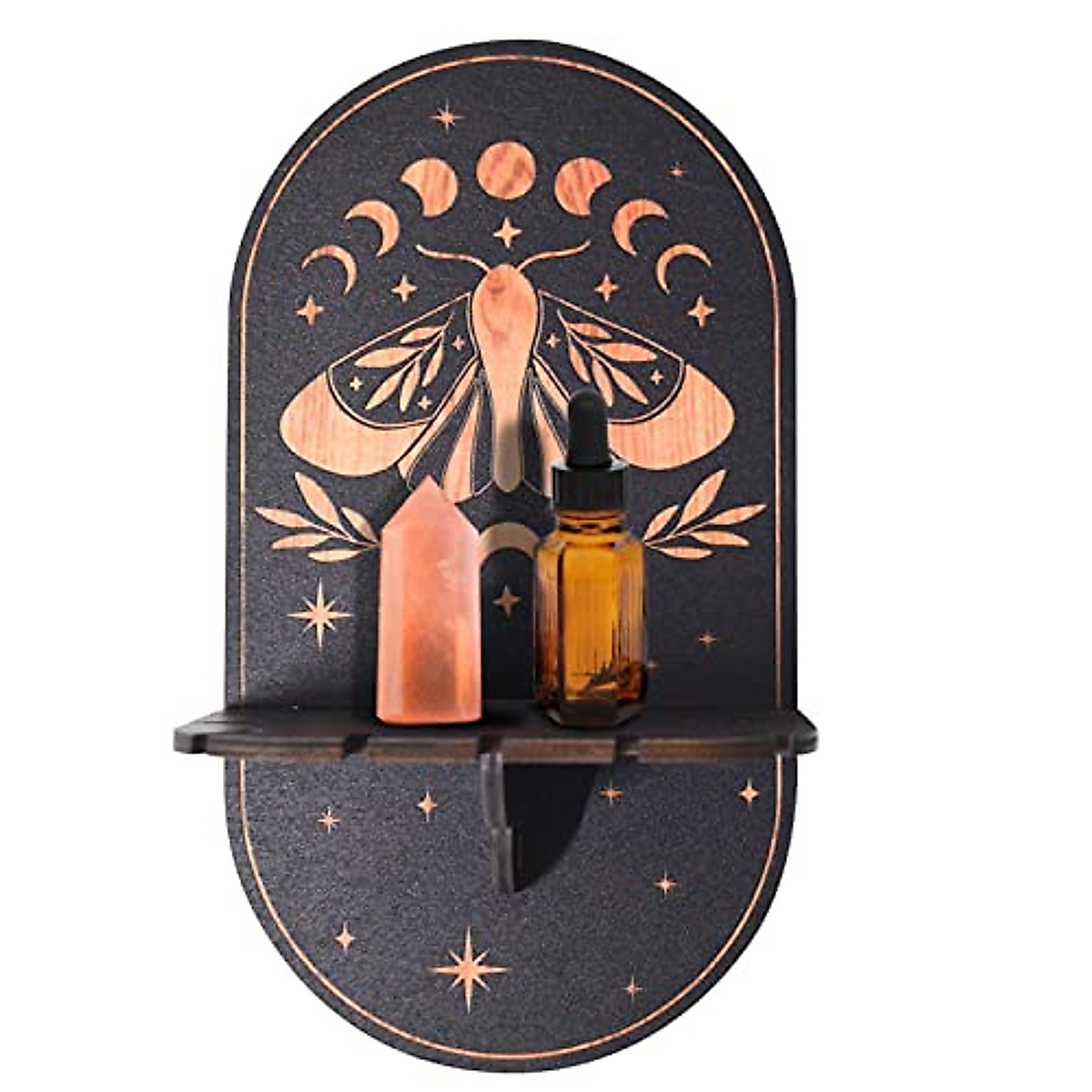 Frifer Crystal Stone Shelf | Wooden Stones Display Floating Shelf with Installing Buckles,Home Use Shelf for Living Room, Bedroom, Bathroom