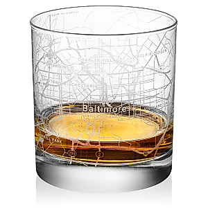 Rocks Whiskey Old Fashioned 11oz Glass Urban City Map Baltimore Maryland