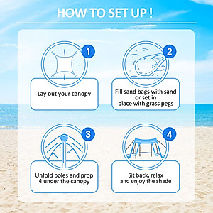 Beach Tent Sun Shelter with UPF 50+ UV Protection, Beach Canopy Sun Shade 11x11 FT with Sandbags, Poles and Ground Pegs and Anti-Wind Ropes, Pop Up Tent for Camping, Backyard and Picnics