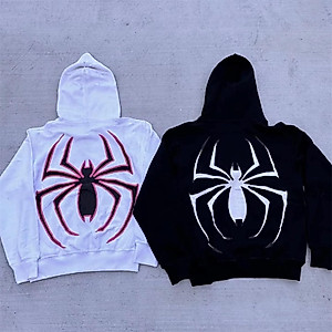 Asadovce Women Men Zip Up Y2k Oversized Hoodie Spider Graphic Full Zipper Sweatshirt Teen Girls Grunge Streetwear Jacket