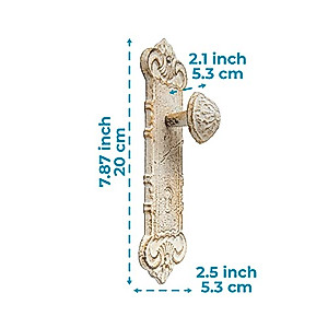 Shabby Chic Cast Iron Decorative Wall Mounted Hooks - Rustic White - Door Knob Coat Hooks for Wall - Set of 3 - Screws and Anchors Included - Antique Wall Hooks for Hanging Clothes
