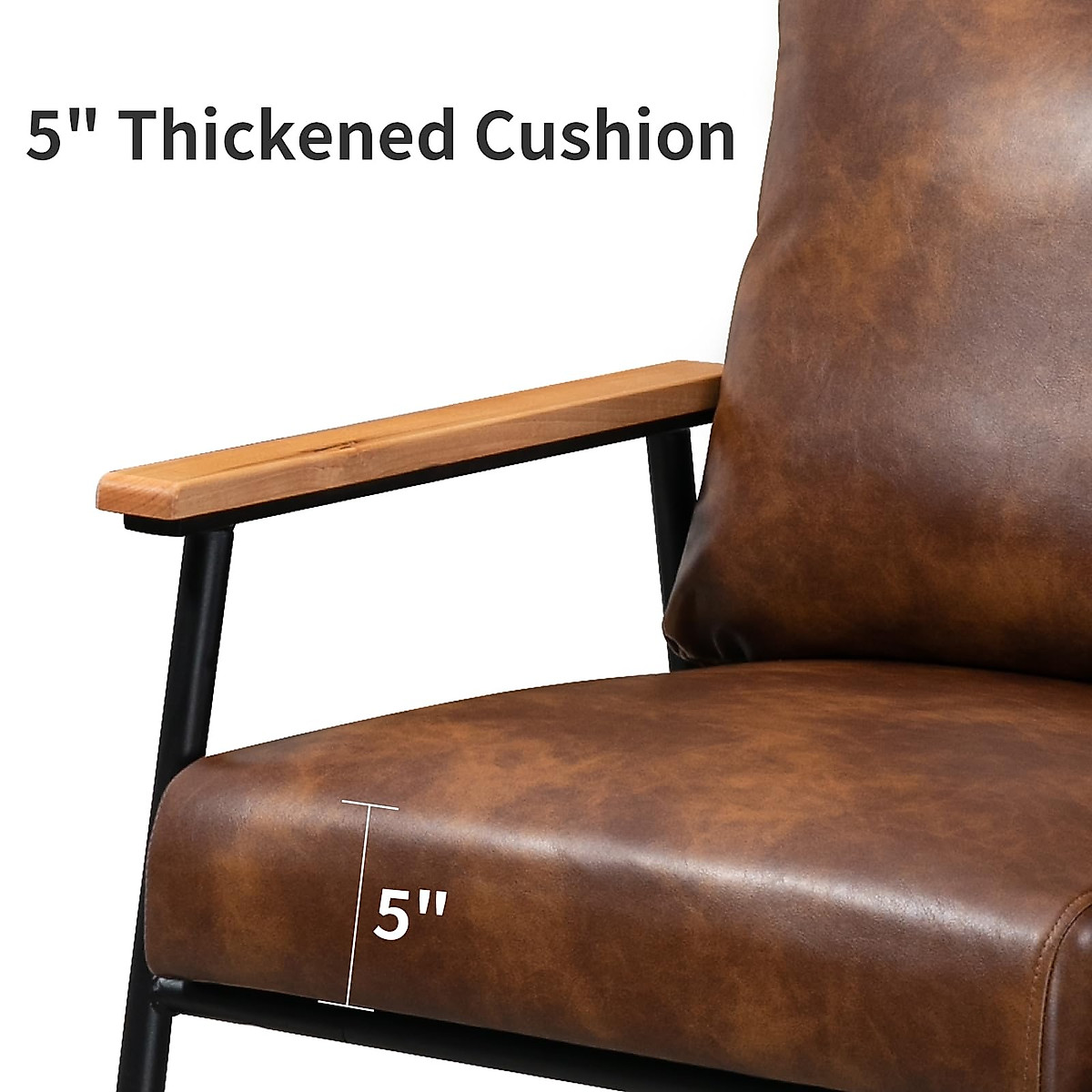GYI Brown Leather Accent Chair Set of 2, 23.6'' Wide Armchair Set of 2, Industrial Black Metal Frame Accent Chairs with Wood Arms for Living Room, Bedroom