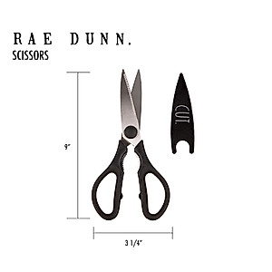 Rae Dunn Everyday Collection Set of 5 Stainless Steel Knives and Rae Dunn Kitchen Scissors- Stainless Steel, with Soft Grip Handles (Black)