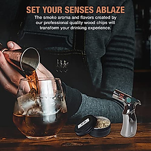 Cocktail Smoker Kit with Torch and Wood Chips for Whiskey and Bourbon (Butane Not Included) - Charred Artisan Smoke Lid, an Old Fashioned Drink Smoker Kit and Whiskey Smoker Infuser Kit (Oak)