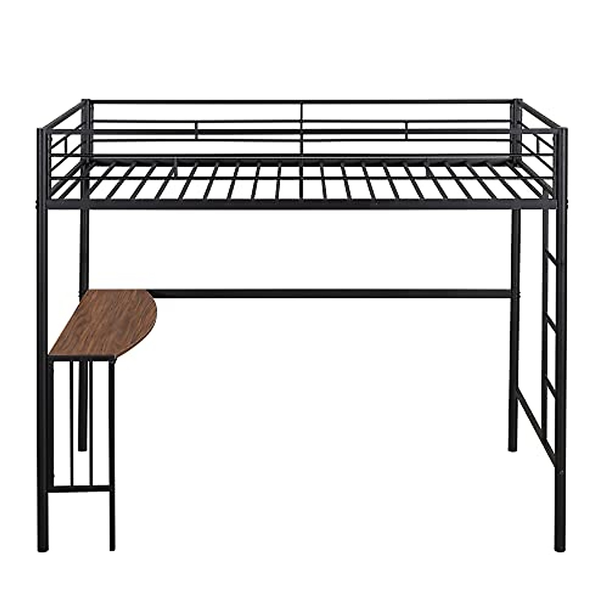 MOEO Twin Over Full Metal Bed with Desk and Ladder for Kids, Adults, Bedroom, Steel Bunk Bedframe w/Slats, No Box Spring Needed, White, Black