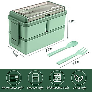 CHZZMS 2 Pack Bento Box Adult Lunch Box,49OZ Leakproof Eco-Friendly Stackable Bento Lunch Box Meal Prep for Dining Out, Work, Picnic, School (green+blue)