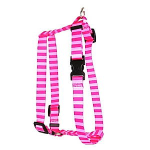Yellow Dog Design Pink Pink Stripe Roman Style H Dog Harness, X-Large-1" Wide fits Chest of 28 to 36"
