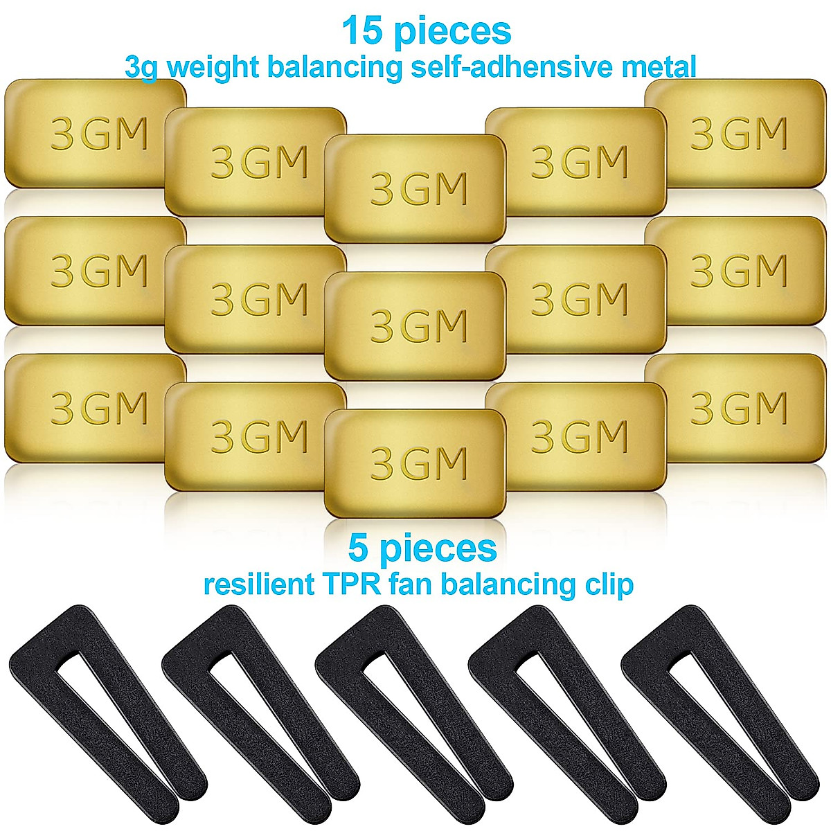 HFYHWT 20PCS Ceiling Fan Balancing Kit, 5 Sets High Calibration Blade Balance Tool Including 5 Pcs Resilient Clips and 15 Pcs Metal Self-Adhesive 3G Weight