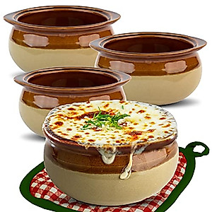 Stock Your Home Mini French Onion Soup Crocks (4 Count) - 10 Ounce Oven Safe French Onion Soup Bowls - Two-Toned Brown & Ivory Miniature Ceramic Porcelain Soup Bowls - Stoneware Crocks for Soup
