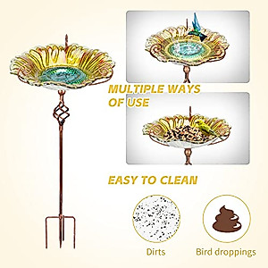 Bird Baths for Outdoors, Glass Birdbaths Outdoor Garden Birdfeeder with Metal Stake Yellow (Height:31inch)