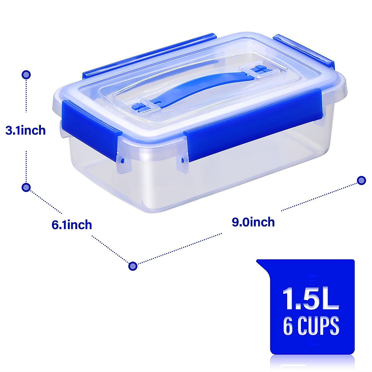 YORY large food storage containers with lid for cookies macarons bread cake flour sugar rice leftovers - freezer safe -extra big- box tub(1.5L/6cups-4pack)