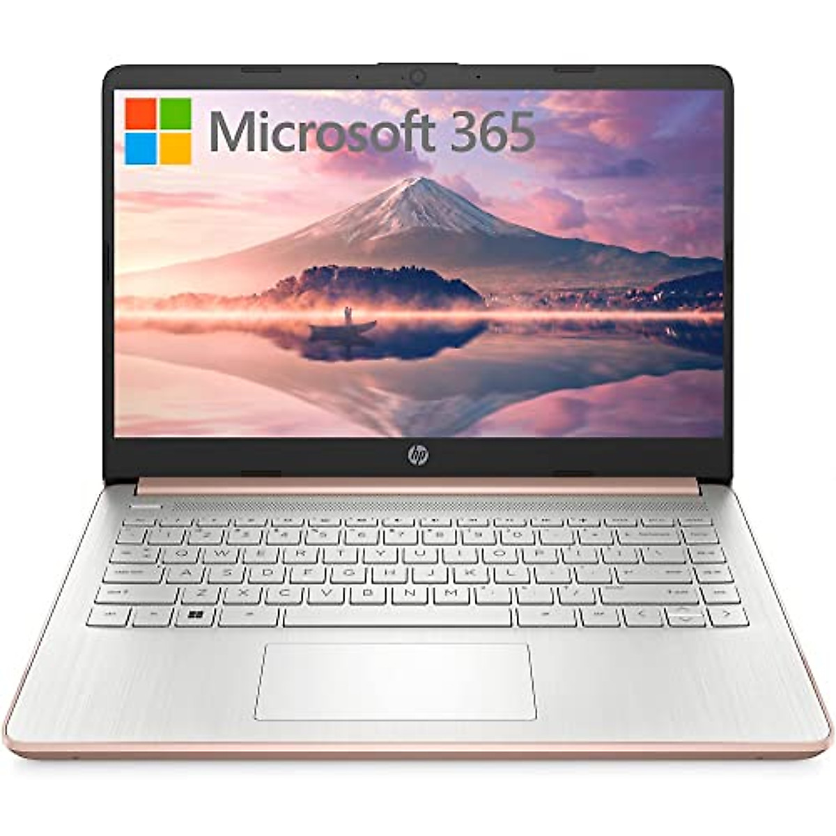 HP Stream 14" HD Thin and Light Laptop, Intel Celeron N4120, 16GB RAM, 64GB eMMC Storage, Long Battery Life, HD Webcam, HDMI, Rose Gold, Office 365 1-Year, Windows 11 S, 128GB Cuertns MicroSD