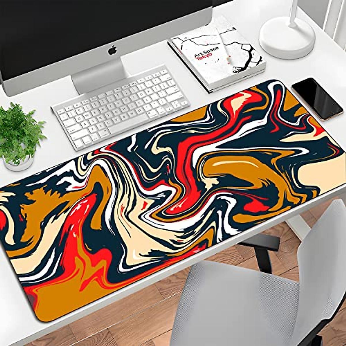 【5 Colors 3 Sizes】 Marbled Design Fluid Pattern Large Mouse Pad Gaming Giant Big Desk Mat Desk Pad Computer Keyboard Mousepad with Stitched Edge for Home Office Work - 31.5" L*11.8" W