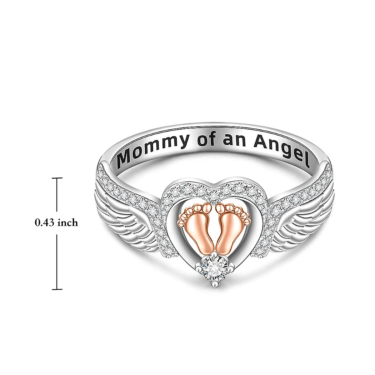 Angel Wing Ring for Women Mothers Sterling Silver Mommy of An Angel Rings Remembrance Footprint Band Memorial Keepsake Jewelry Size 8