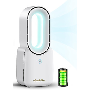 Misby Desk Fan, 11.8 Inch Personal Fan for Desk with 5 Colors LED Light, 4 Wind Speeds Electric Quiet Bladeless Fan Touch Control for Travel Home, Office, Desktop, Bedroom (White)