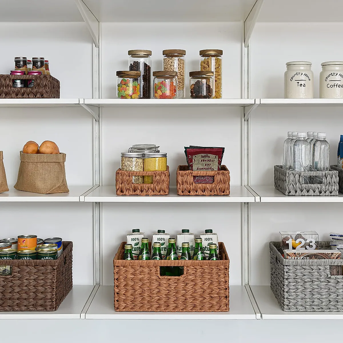 GRANNY SAYS Woven Storage Basket - Large Plastic Wicker Basket for Shelves, Odorless, Waterproof, Organizing Pantry, Caramel Orange, 1-Pack