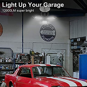Garage Lights Ceiling, Deformable Garage LED Bulb Light 40W 6000 Lumen E26 with 3 Adjustable LED Panels 270° for Garage, Warehouse, Barn, Workshop and Yard (NO Motion Activated)(Plastic(2 Pack))