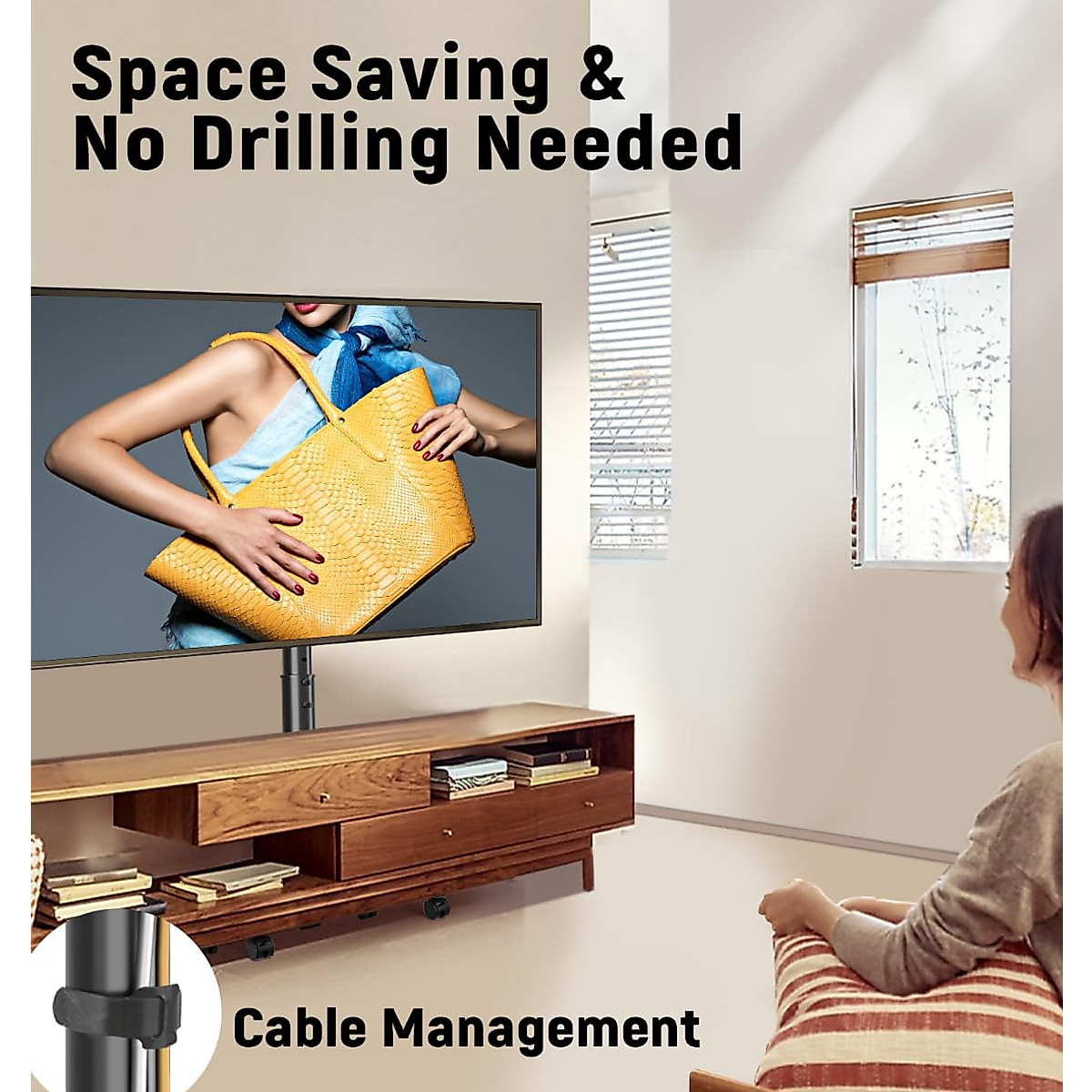 YOMT Mobile TV Cart Rolling TV Stand for 13-50 inch Screens, Tilting and Rotating Mount, Portrait to Landscape, Height Adjustable Portable TV Stand with Wheels Holds up to 44lbs Max VESA 200x200mm