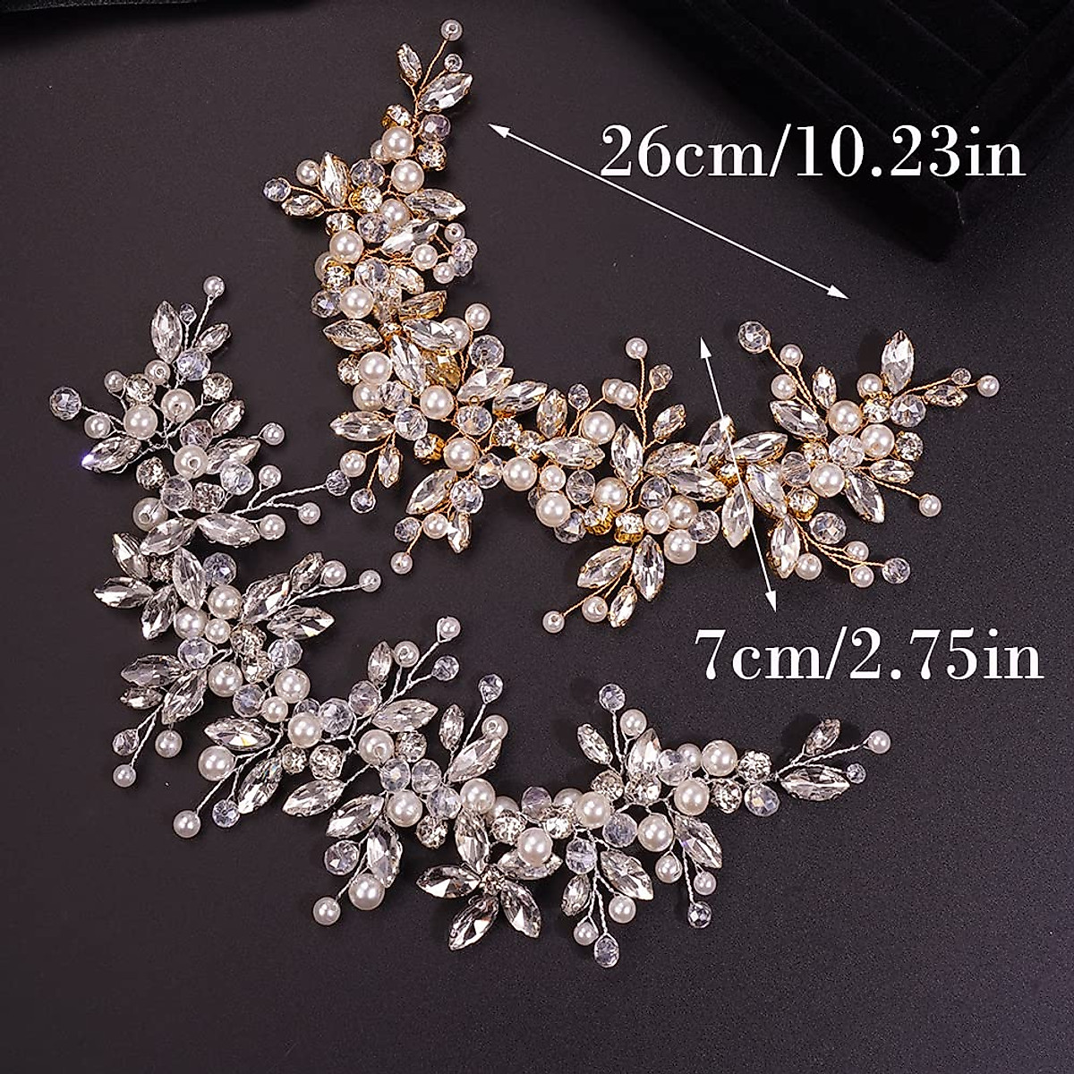 Teyglen Rhinestones Pearl Crystal Large Headband Hair Vine Bridal Flower Headband Wedding Hair Accessories Hair Piece Gold Headpieces for Women(Gold)