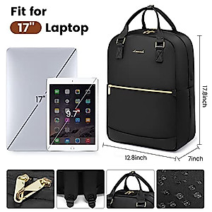 LOVEVOOK Laptop Backpack for Women, 17 inch Travel Bag with USB Port, Large Capacity Professor Work backpack purse, Fashion Computer Nurse Business Hiking Weekend Daypack, Black
