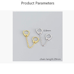 Minimalist Double Hoop Earrings for Women Girls Men Sterling Silver Pair Small Hoops Dangle Chain Drop Dangle Cartilage Second Hole Fashion Personalized Punk Jewelry 1 Piece (Silver)