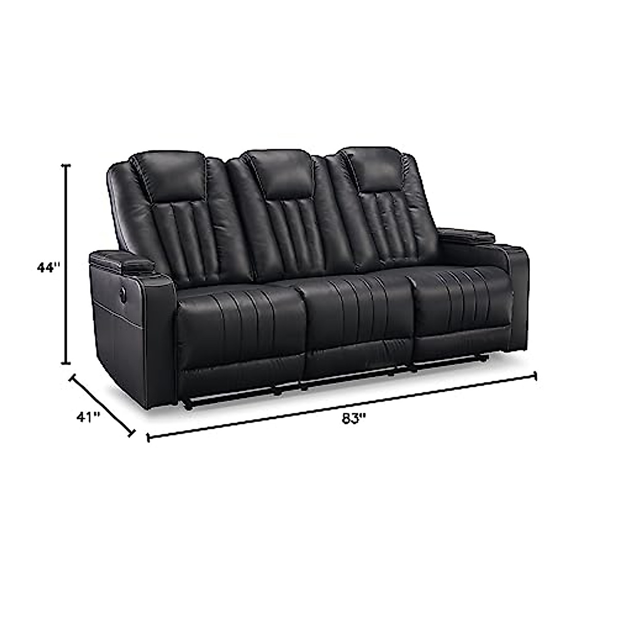 Signature Design by Ashley Center Point Contemporary Faux Leather Tufted Reclining Sofa with Drop Down Table, Black