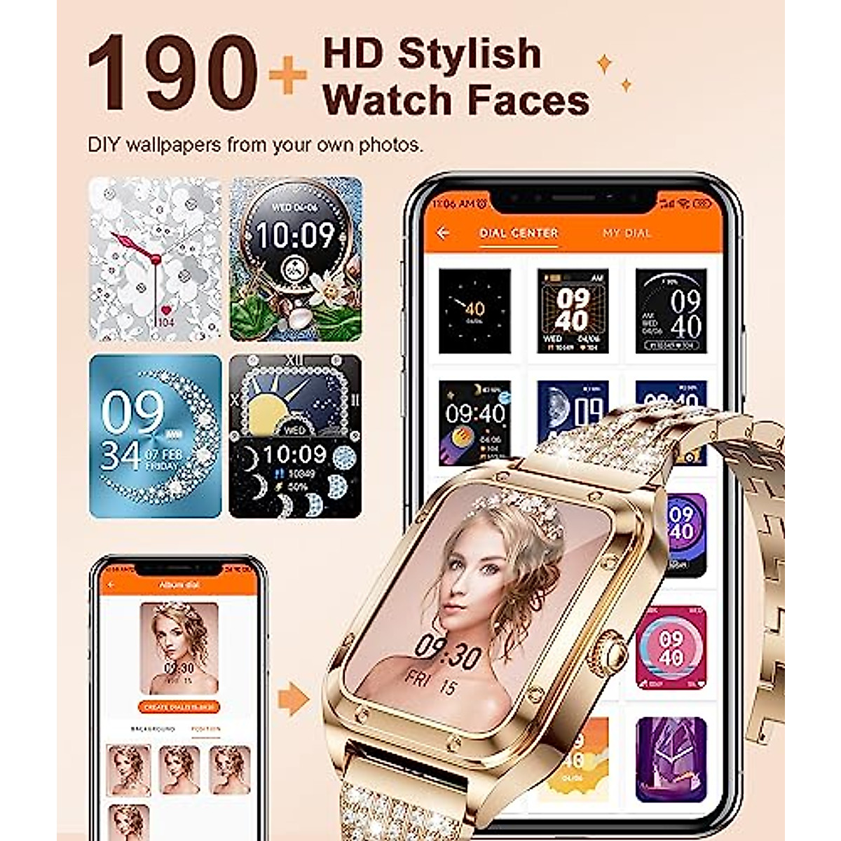 LIGE Smart Watch for Women(Answer/Make Calls), 1.59" Smartwatch for Android and iOS Phones, IP68 Waterproof Fitness Watch with Female Health, Sleep Heart Rate Monitor, AI Voice(Rose Gold)