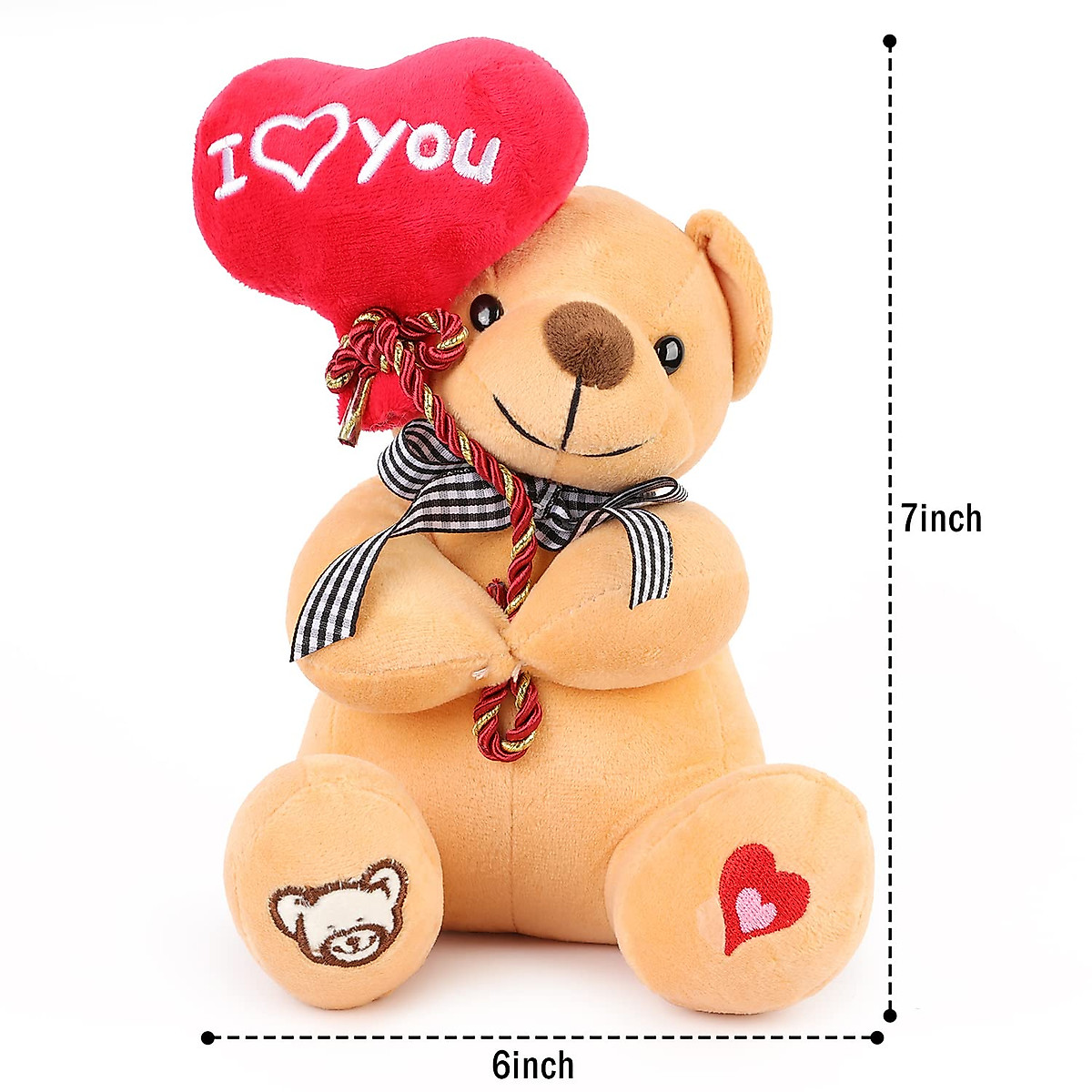 Valentine's Day Gifts Plush Stuffed Animal Plush Bear Toy Plush Bear with Heart Rose for Girlfriend, Boyfriend Funny Plush Gift for Wife Husband-Birthday Anniversary & Wedding Gifts, Brown, 7 inches