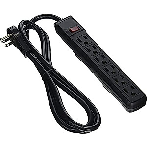 eDragon Surge Protector, Flat Rotating Plug, 6 Outlet, Black Horizontal Outlets, Plastic, Power Cord 15 Feet, Computer Surge Protector, (ED70449)