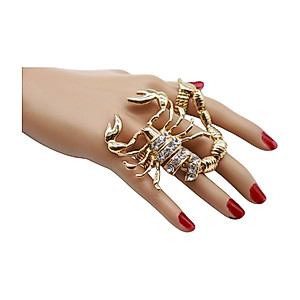 Women Ring Fashion Jewelry Metal Long Scorpion Elastic Band 2 Fingers Gold