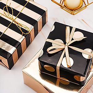 Packanewly Wrapping Paper Roll - 17 inch x 120 inch (3-Pack, 42.3 sq.ft.ttl.) Mini Roll - Black Gold Design with Big Dot, Stripe