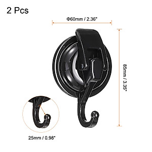 HARFINGTON 2pcs Suction Cups Hooks Powerful Vacuum Multi-Purpose Suction Shower Hooks Removable Reusable Waterproof Wreath Cup Hook for Bathroom Kitchen Restroom, Black