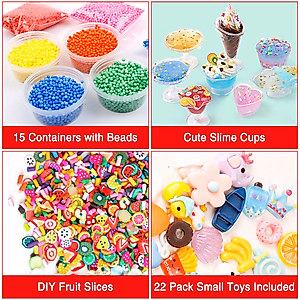 Slime Supplies Kit, 205 Pack Add Ins Slime Kit for Kids Girls Slime Making, Including Foam Balls, Glitter, Fishbowl Beads, Charms, Clear Containers by WINLIP