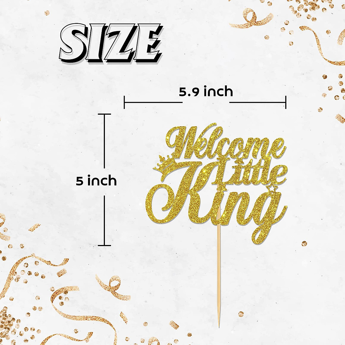 Helewilk Welcome Little King Cake Topper, Oh Baby, Baby Shower Gender Reveal Cake Decor, Glittery Welcome Baby Boy Party Decorations Supplies