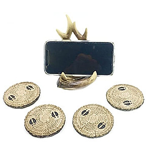 Bellaa 23295 Drink Coaster Set Old West Deer Antler Home Decor Table Beverage Coasters Holder Set 5 Pcs Outdoors Rustic Cabin Theme Lodge Mountain Man Cave Art