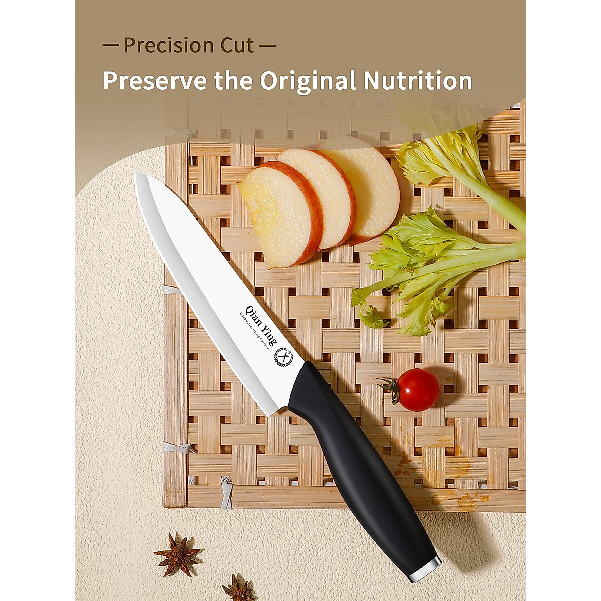 Ceramic Knife Set for Kitchen with Sheath: Sharp Blade Fruit Cutting Knives with Cover Clean Cut Edge Black Handle