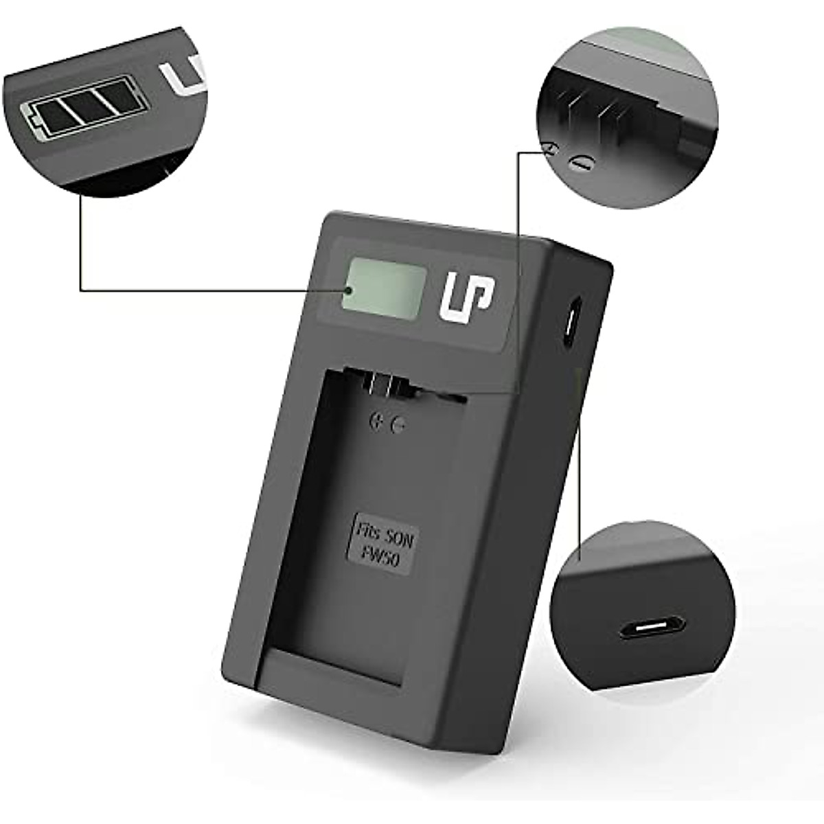 NP-FW50 Battery Charger, LCD Dual Charger Compatible with Sony Alpha A6000, A6400, A6100, A6300, A6500, A5100, A7, A7 II, A7R, A7R II, A7R2, A7S, A7S II, A7S2, A5000, A3000, RX10, NEX-3/5/7 Series