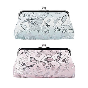 Oyachic 2 Packs Large Coin Purses Floral Cash Case Vintage Change Pouch Kiss Lock Cellphone bag Handbag ID Card Holder Canvas Clutch
