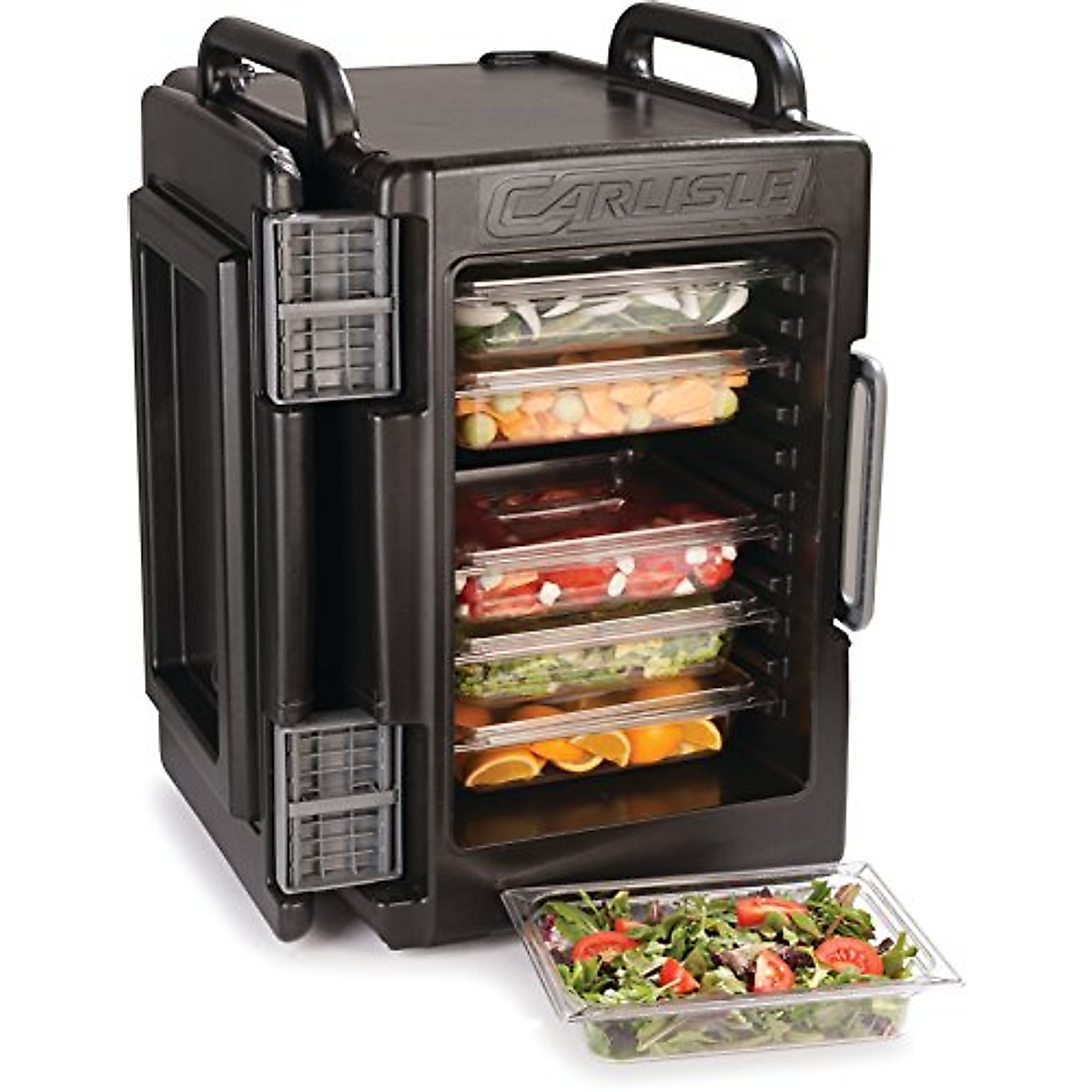 Carlisle FoodService Products Cateraide IT End Loading Insulated Food Pan Carrier Holds 6 Full Size 2.5" Pans with Handles for Catering, Kitchens, and Restaurants, Plastic, Black