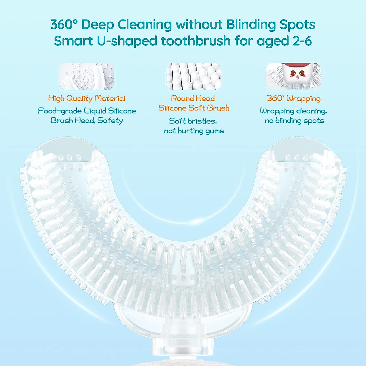 mornwell Kids Toothbrush Electric, Auto Toothbrush for Kid New Model Ultrasonic Kids Electric Toothbrush, U Type Whitening Massage Toothbrush, IPX7 Waterproof Smart Rechargeable Toothbrush (Yellow)