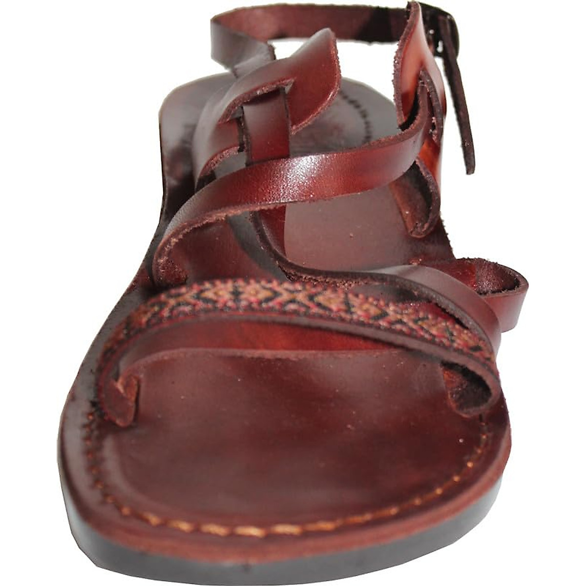 Holy Land Market Men/Women Biblical Jesus Leather/Embroidered Sandals/Slides From Jerusalem (Moses Style)