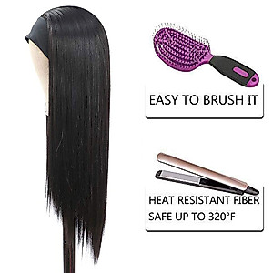 G&T Headband Wig for Women Black Straight Synthetic Headband Wig Glueless Heat Resistant Natutal Looking for Daily Party Use 24 Inch