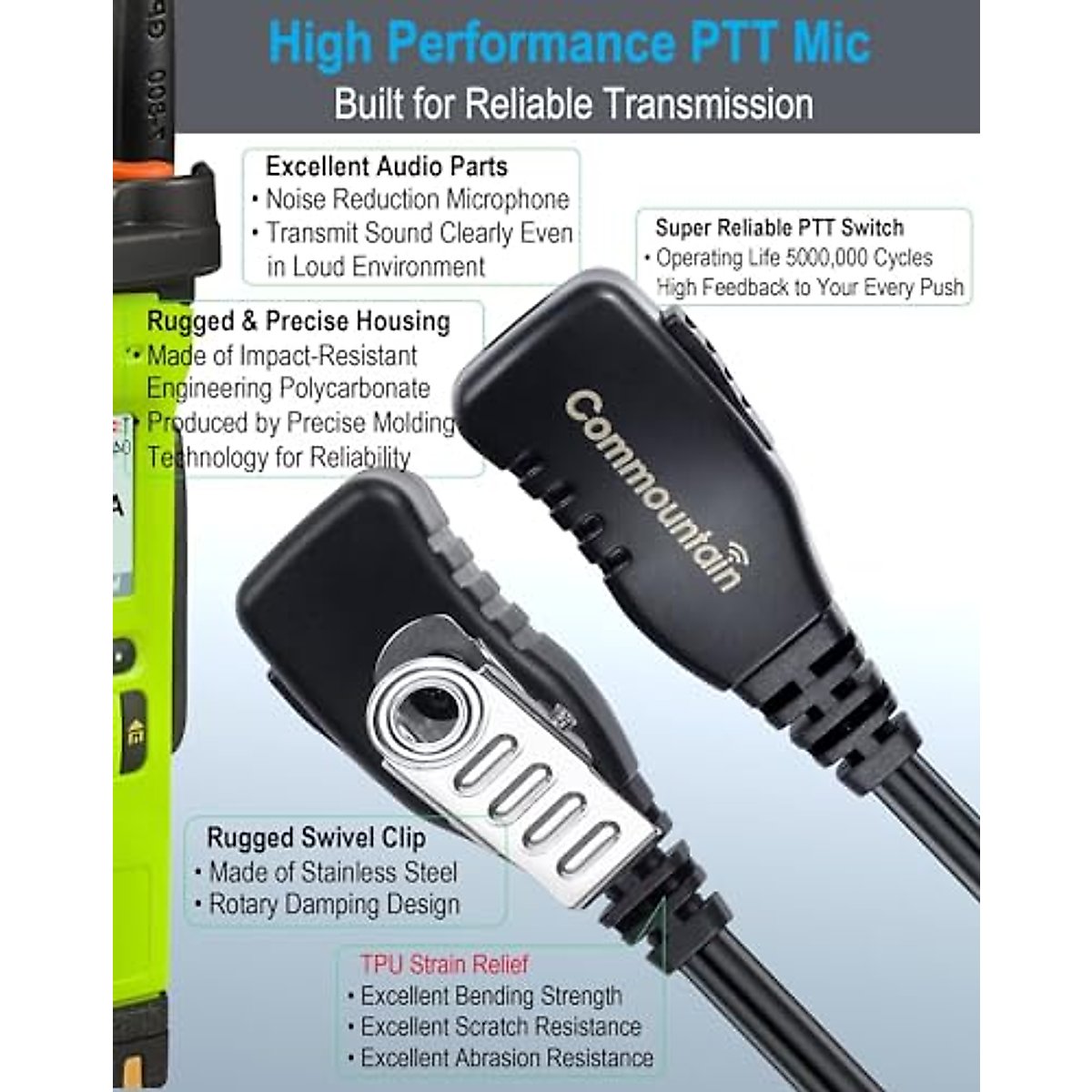 commountain XPR 3500e XPR 3300e Earpiece with Mic Compatible with Motorola Radios XPR 3300, XPR 3500, XPR3300e, XPR3500e, XPR3300, XPR3500, XPR 3000e G Shape Headset with PTT Microphone